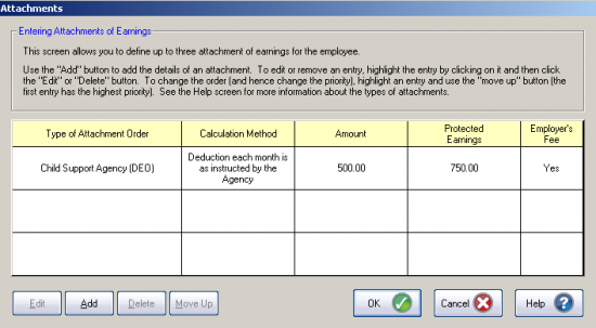 11815: Setting up attachment of earnings (AEO) for an employee