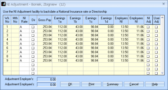 10274: Change an employee's NI table letter part way through a Tax year.