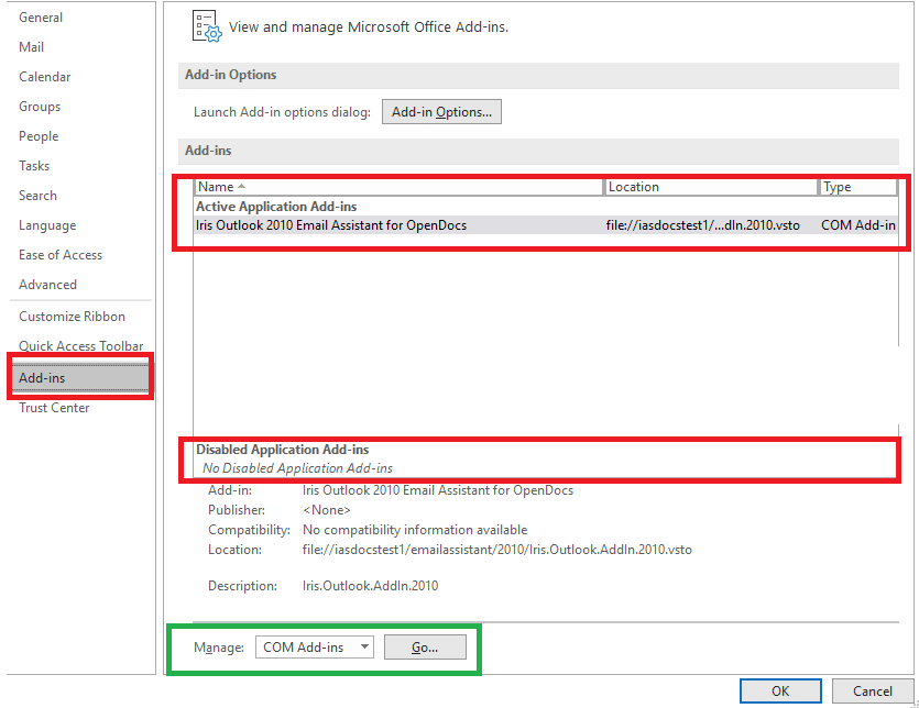 IAS-10070 - IRIS Docs Email Assistant Add-in Not Showing in Microsoft Outlook | Knowledge Base