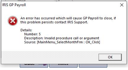 GP Payroll Error: 5; Invalid argument or procedure call when ...