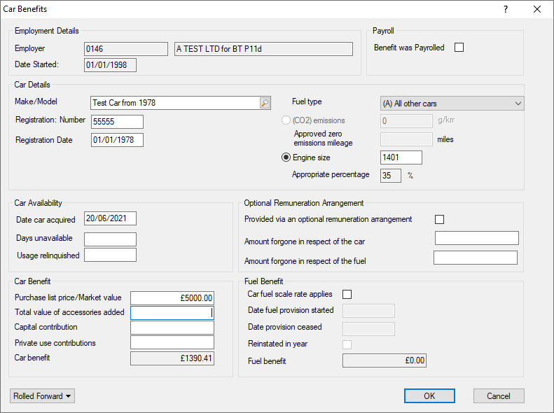 P11D- Car Engine size 'CC' and car benefit % calculation | IRIS