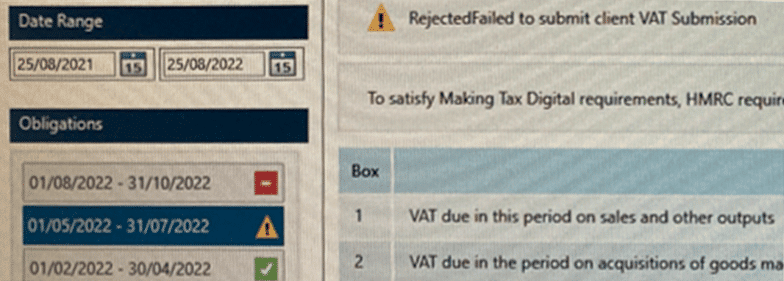 VAT Filer- Yellow Triangle for a Period. Rejected/Failed to submit | IRIS