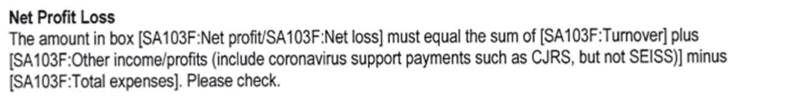 Personal Tax- Net profit loss SA103F(S) equal sum of SA103F(S) turnover ...
