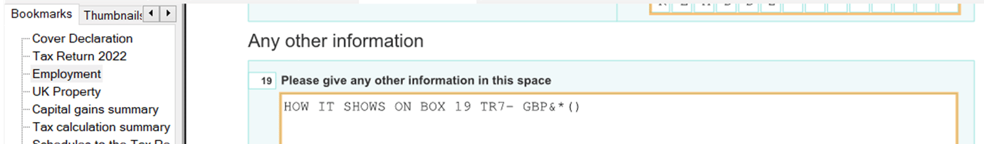 Personal Tax- TR7 Box 19 not showing £ and % symbols on generated ...