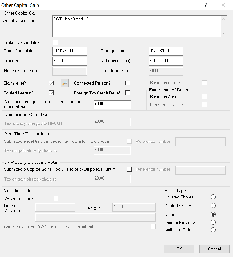 Personal Tax- Residential Property CG1 'Box 8 Claim' and 'Box 13 ...