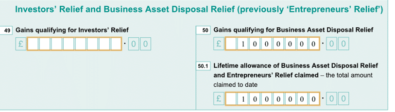 Personal Tax- SA108 Gains qualifying for Business Asset disposal relief ...