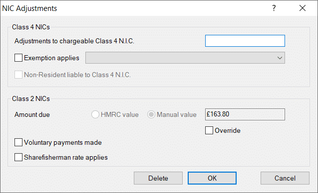 Personal Tax - How to edit NIC Class 2 and 4? | Knowledge Base